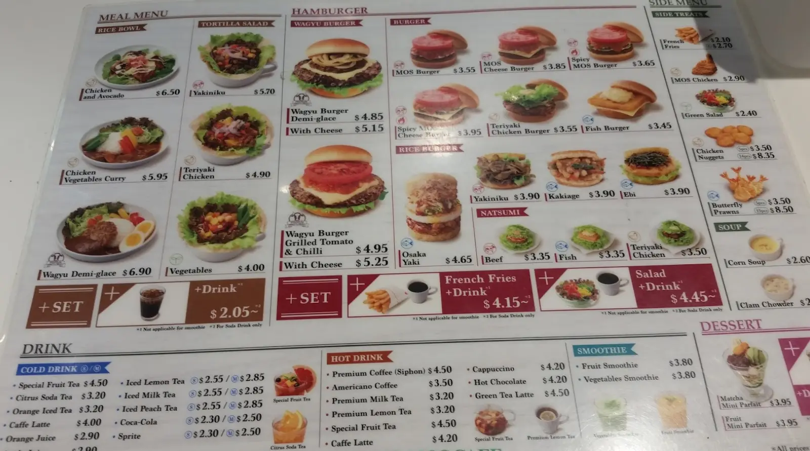 MOS BURGER MENU SINGAPORE PRICES 2024