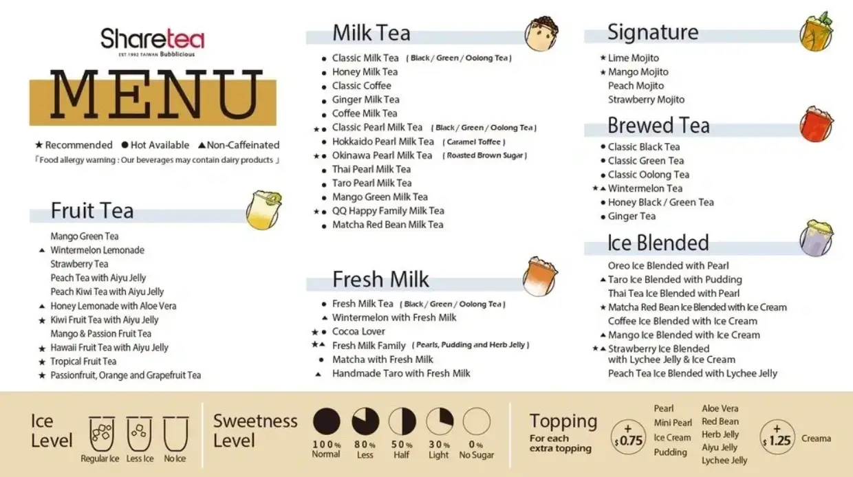 SHARETEA MENU SINGAPORE PRICES 2024